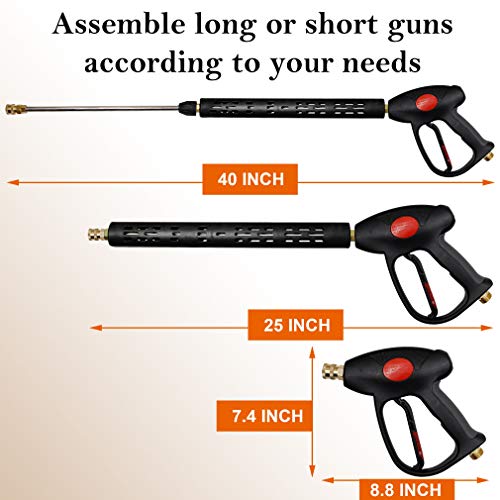 Twinkle Star Replacement Pressure Washer Gun with 16 Inch Extension Wand, 4000 PSI, Power Washer Gun with M22-15mm or M22-14mm Fitting, 5 Nozzle Tips, 40 Inch