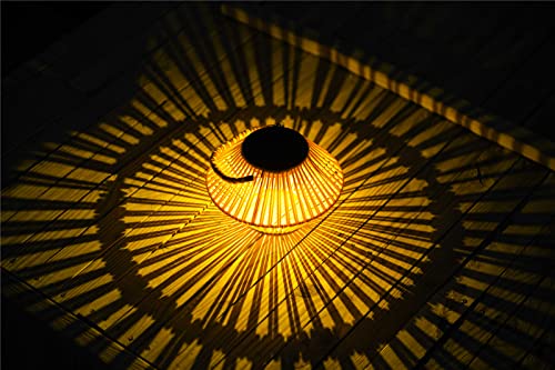 Outdoor Hanging Solar Lantern , 2 Pack Handmade Woven Lamp with Rope Handle Waterproof Table Light Home Decor for Backyard Balcony Patio Garden, Natural