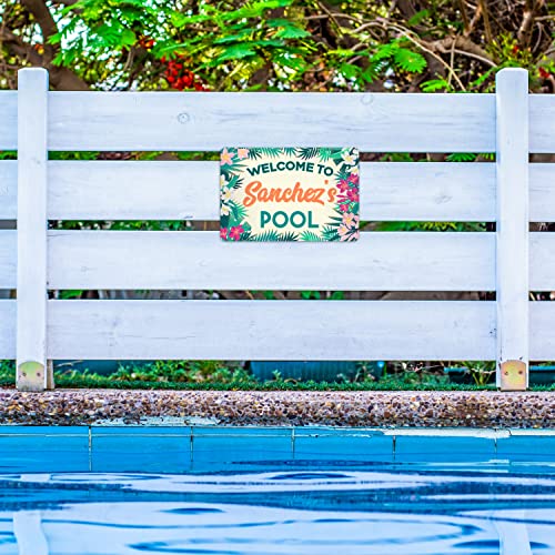 Personalized Pool Sign w/Name - Indoor/Outdoor Metal Sign for Garden, Patio, Hot Tub, Pool Deck | 7 Unique Designs | Customized Gifts for Swimming Pool Owners, Funny Backyard Decorations