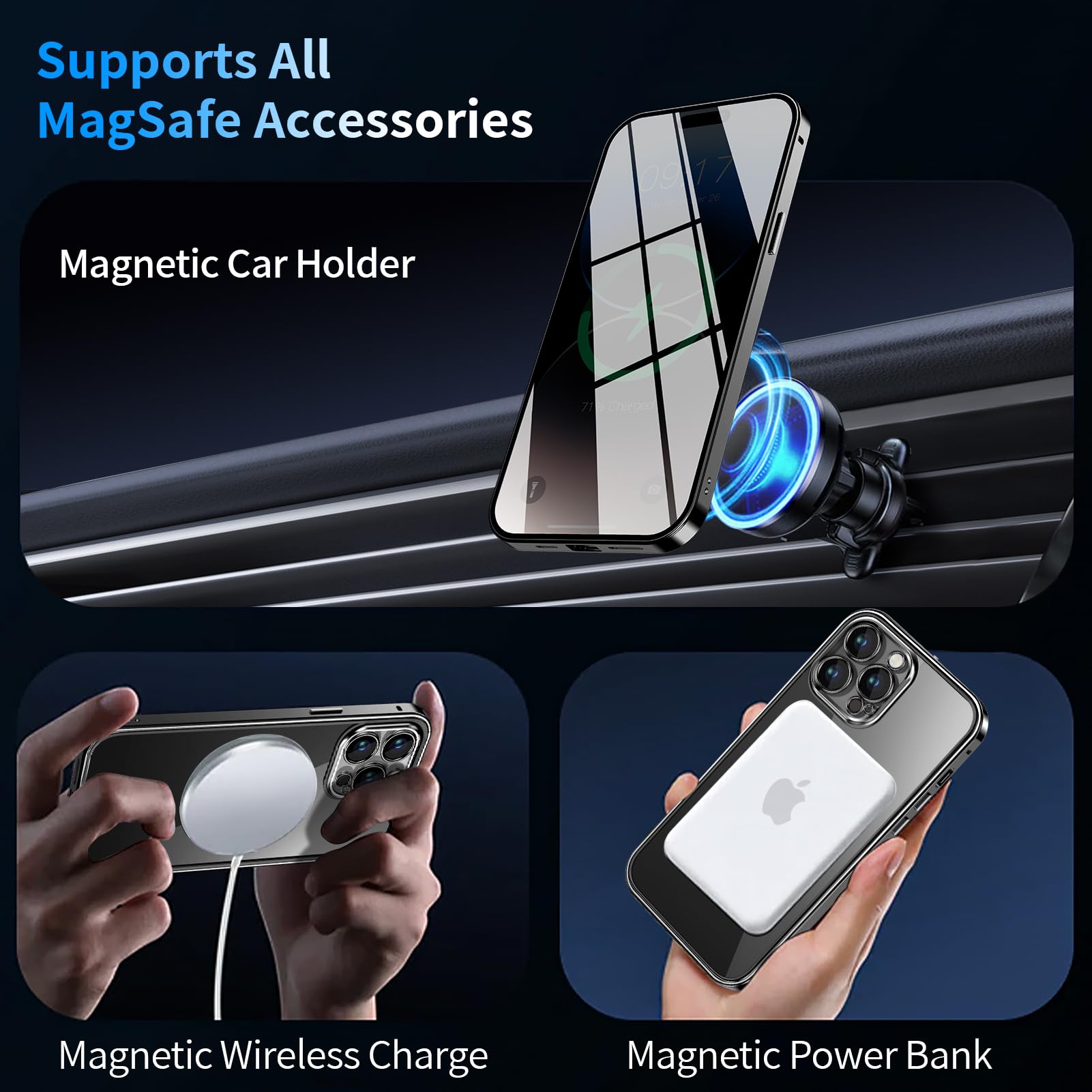 Upholyee [CD Metal Ring & Automatic Pop-up Lock Magnetic Privacy Case for iPhone 13 Pro Max [Compatible with MagSafe] [Integrated Lens Protection] Full Body Bumper Cover with Built-in 9H Glass-Black