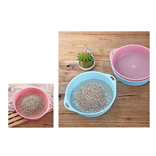 Yardwe Garden Sieve，4PCS Plastic Mesh Soil Sieve Mesh Screen with Handle, Sifting Pan for Home Plant Gardening Round Shaped(Blue)
