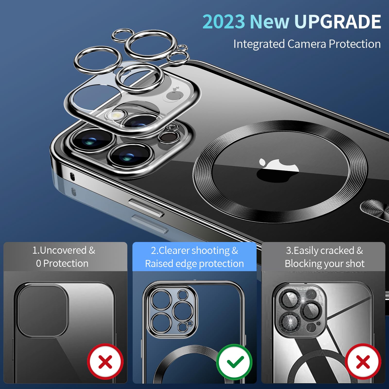 Upholyee [CD Metal Ring & Automatic Pop-up Lock Magnetic Privacy Case for iPhone 13 Pro Max [Compatible with MagSafe] [Integrated Lens Protection] Full Body Bumper Cover with Built-in 9H Glass-Black
