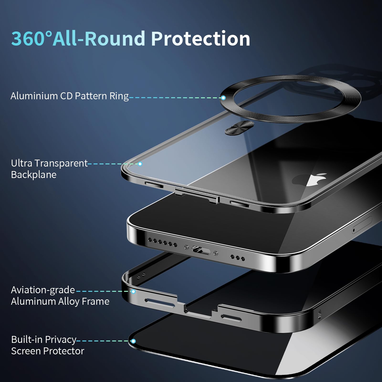 Upholyee [CD Metal Ring & Automatic Pop-up Lock Magnetic Privacy Case for iPhone 13 Pro Max [Compatible with MagSafe] [Integrated Lens Protection] Full Body Bumper Cover with Built-in 9H Glass-Black