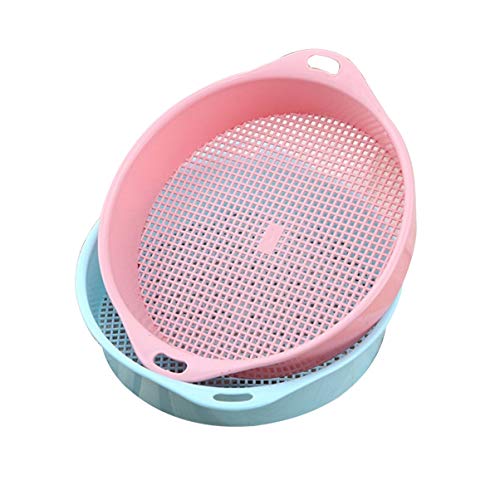 Yardwe Garden Sieve，4PCS Plastic Mesh Soil Sieve Mesh Screen with Handle, Sifting Pan for Home Plant Gardening Round Shaped(Blue)