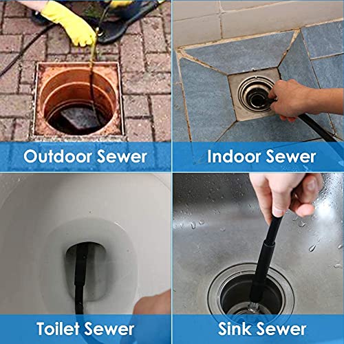 100FT Sewer Jetter Kit for Pressure Washer, 5800PSI Drain Cleaner Hose 1/4 Inch NPT Corner, Rotating and Button Nose Sewer Jetting Drain Jetter Hose Nozzle Pearl Corsage Pin Spanners Waterproof Tape