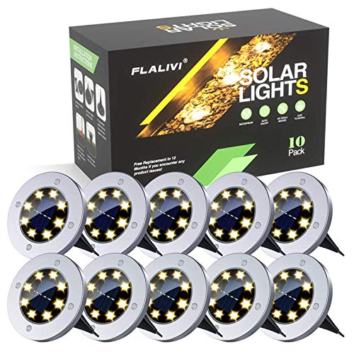 niplnr Solar Ground Lights, 8 LED Solar Disk Lights Outdoor Waterproof for Garden Yard Patio Pathway Lawn Driveway Walkway- Warm White (10 Pack)