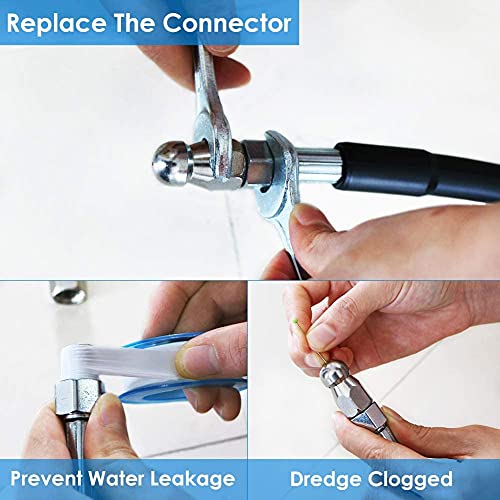 100FT Sewer Jetter Kit for Pressure Washer, 5800PSI Drain Cleaner Hose 1/4 Inch NPT Corner, Rotating and Button Nose Sewer Jetting Drain Jetter Hose Nozzle Pearl Corsage Pin Spanners Waterproof Tape
