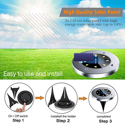 niplnr Solar Ground Lights, 8 LED Solar Disk Lights Outdoor Waterproof for Garden Yard Patio Pathway Lawn Driveway Walkway- Warm White (10 Pack)
