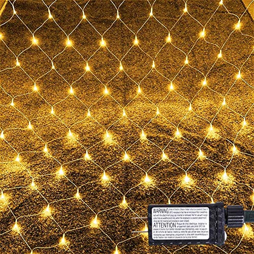 Christmas Net Lights, 9.8X6.6ft 200 LED Outdoor Net Mesh Lights 8 Modes Christmas Lights for Christmas Decor Bushes Fence Outdoor Garden Party Yard, Warm White