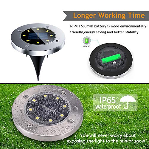 niplnr Solar Ground Lights, 8 LED Solar Disk Lights Outdoor Waterproof for Garden Yard Patio Pathway Lawn Driveway Walkway- Warm White (10 Pack)