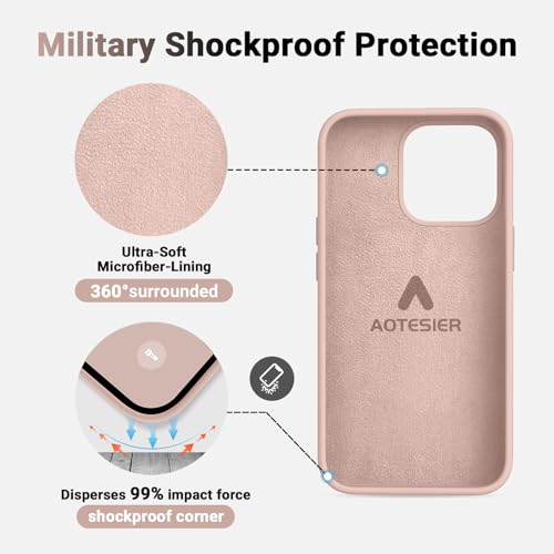 AOTESIER Magnetic for iPhone 13 Pro Max Phone Case, [Compatible with MagSafe][Military Shockproof Protection] Silicone Case with Soft Anti-Scratch Microfiber Lining, 6.7 inch, Sand Pink