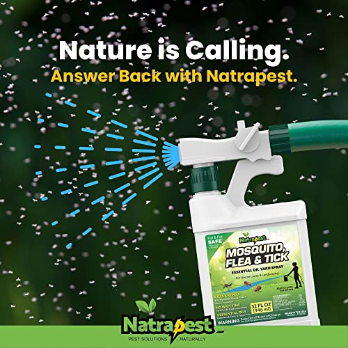Natrapest Yard Spray - Ready to Use Flea, Tick & Mosquito Yard Spray with Natural Essential Oils - Plant Based Formula is Plant, Pet & Kid Safe - Insect Killer, Treatment & Repellent - 32 oz