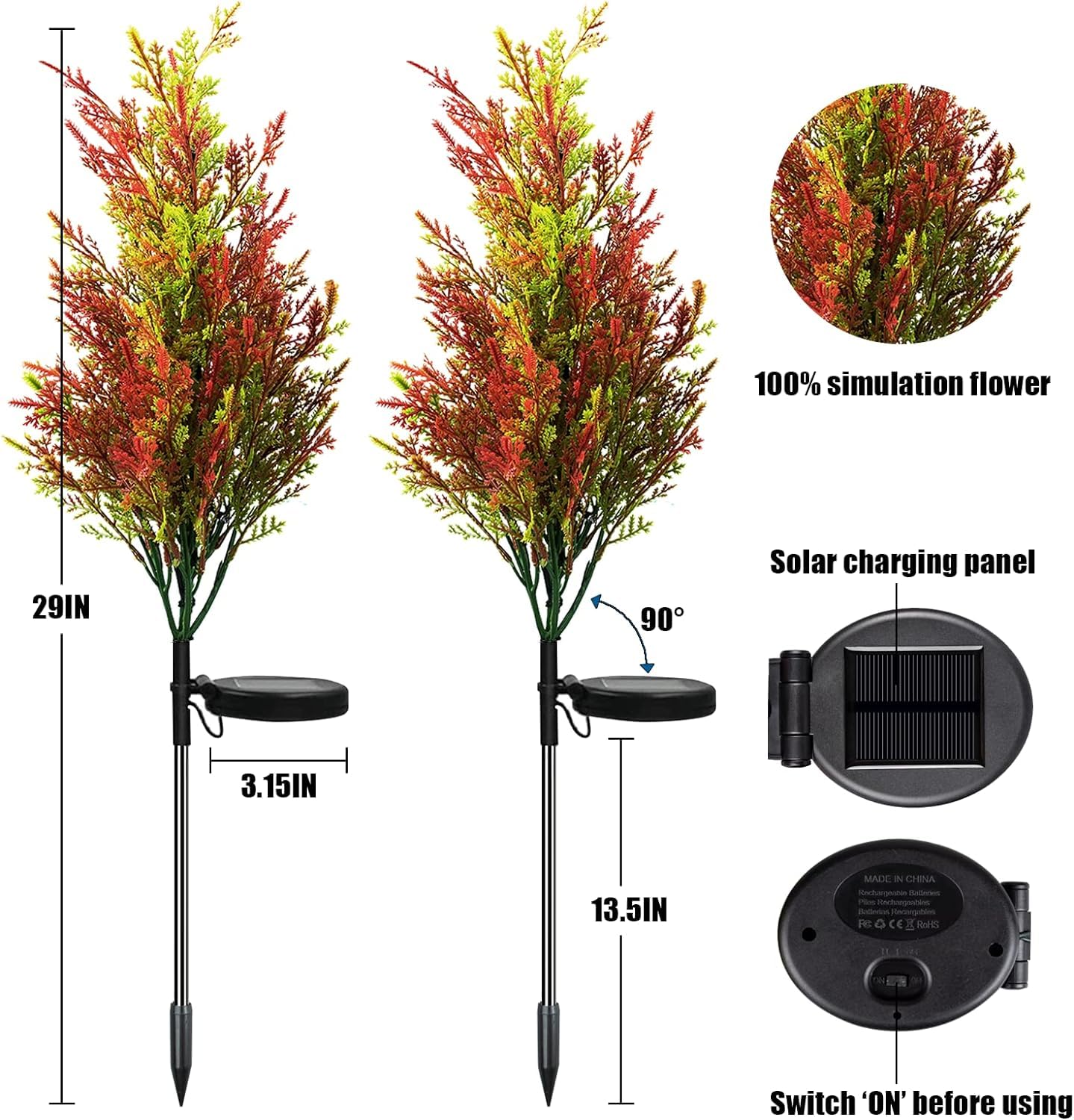 Solar Artificial Tree Lights Garden Stake Pathway Lights for Outdoor Decorations, IP65 Waterproof Solar Tree 2 Pack Flickering Tree Lights for Garden Yard Pathway Decor