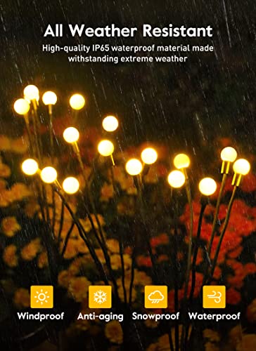 Solar Garden Lights - 4 Pack 12 LED Solar Firefly Lights with 2 Lighting Mode, Sway by Wind, Waterproof Solar Decorative Lights, Solar Outdoor Lights for Yard Patio Walkway Decoration, Warm White
