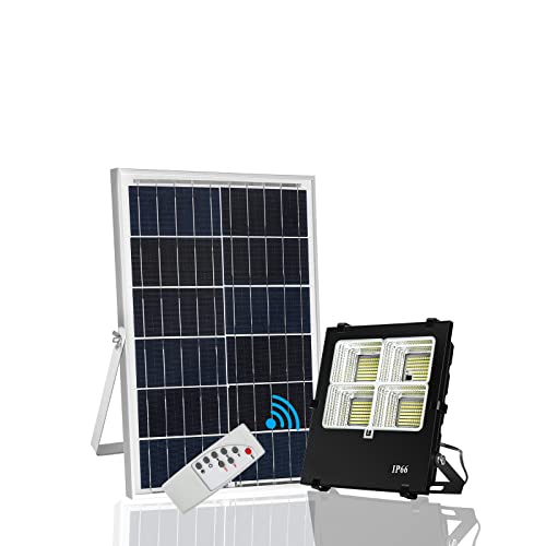 100W LED Solar Flood Lights Outdoor Bright,301 LEDs 8000LM Auto Dusk to Dawn with Light Sensor and Remote Control,IP66 Waterproof Solar Street Security Light for Barn, Garden, Yard