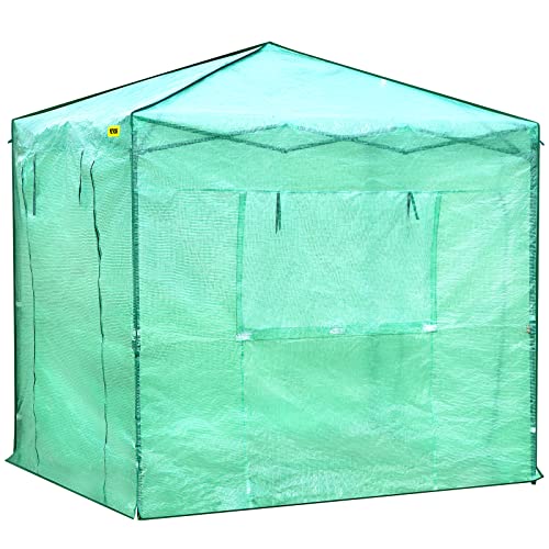 VEVOR 8'x 6'x 8' Pop-Up Greenhouse, Set Up in Minutes, Portable Greenhouse with Doors & Windows. High Strength PE Cover & Powder-Coated Steel Construction