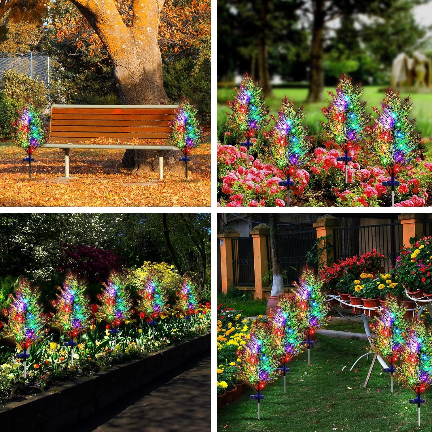 Solar Artificial Tree Lights Garden Stake Pathway Lights for Outdoor Decorations, IP65 Waterproof Solar Tree 2 Pack Flickering Tree Lights for Garden Yard Pathway Decor