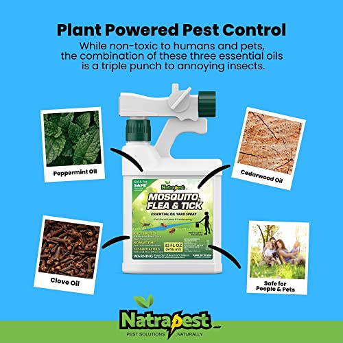 Natrapest Yard Spray - Ready to Use Flea, Tick & Mosquito Yard Spray with Natural Essential Oils - Plant Based Formula is Plant, Pet & Kid Safe - Insect Killer, Treatment & Repellent - 32 oz