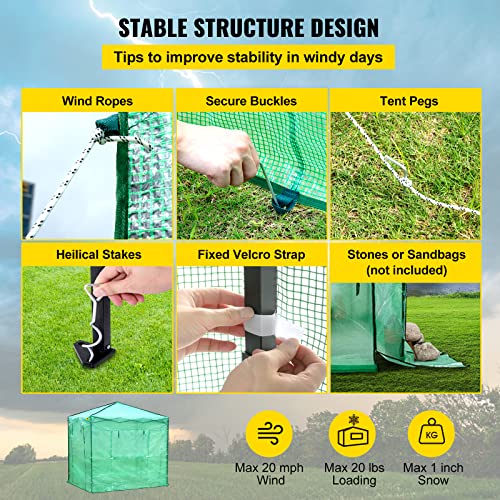 VEVOR 8'x 6'x 8' Pop-Up Greenhouse, Set Up in Minutes, Portable Greenhouse with Doors & Windows. High Strength PE Cover & Powder-Coated Steel Construction