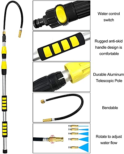 Buyplus Gutter Cleaning Wand - 12FT Telescoping Gutter Cleaners from The Ground, Gutter Cleaning Tools for Garden Hose Attachment, 20 Feet High Reach Gutter Cleaning Pole Kit