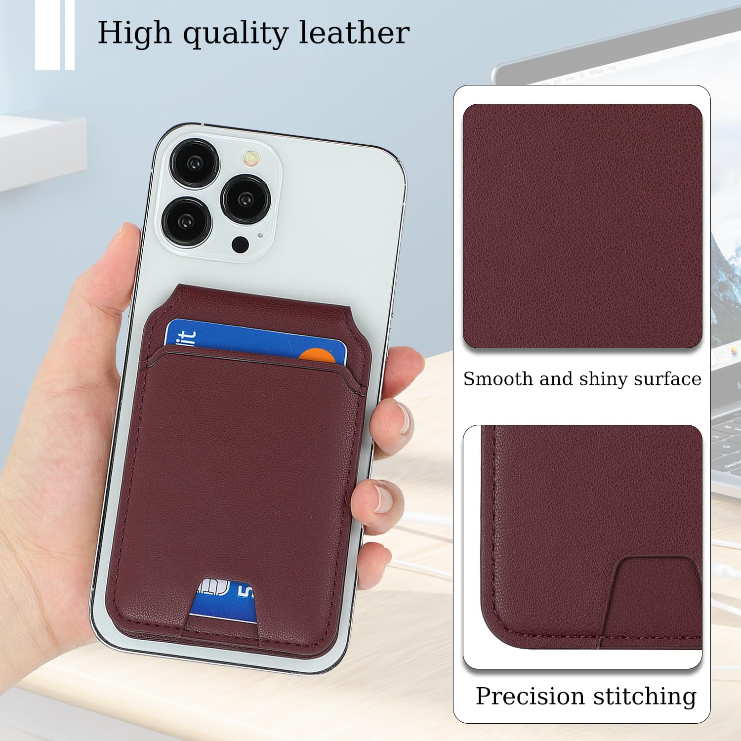 Havaya Magnetic Card Wallet Holder with MagSafe for iPhone 16 Pro Max/16 Pro/16 Plus/16/15 Pro Max/15 Pro/15 Plus/15/14 Pro Max/14 Plus/14 Pro/14/13 Pro Max/13 Pro/13/12/12 Pro/12 Pro Max-Wine Red