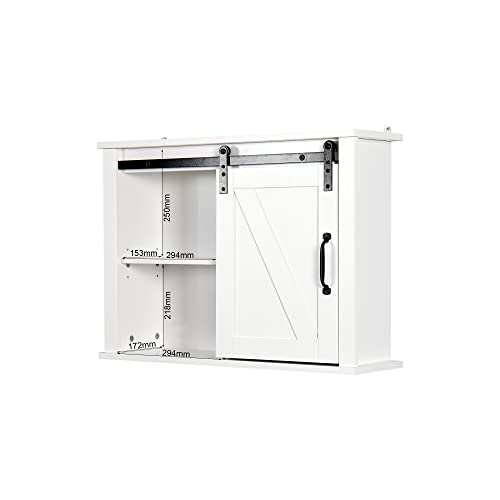 HBRR 27x19 Inch Wall Mount Bathroom Medicine Cabinet with 2 Adjustable Shelves & Barn Door, White, 27.16 "Lx7.8 0" Wx19.68 H