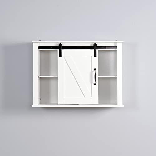 HBRR 27x19 Inch Wall Mount Bathroom Medicine Cabinet with 2 Adjustable Shelves & Barn Door, White, 27.16 "Lx7.8 0" Wx19.68 H