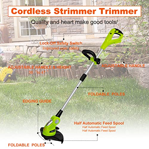 Leisch Life Weed EaterâCordless String Trimmer Battery Operated Lawn Trimmer, 20V Line String Trimmer with Battery & Charger for Adjustable Angle Cutting, Lightweight Edger in Garden & Outdoor