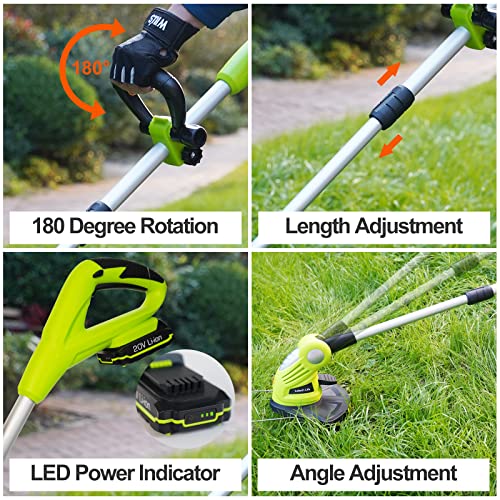 Leisch Life Weed EaterâCordless String Trimmer Battery Operated Lawn Trimmer, 20V Line String Trimmer with Battery & Charger for Adjustable Angle Cutting, Lightweight Edger in Garden & Outdoor