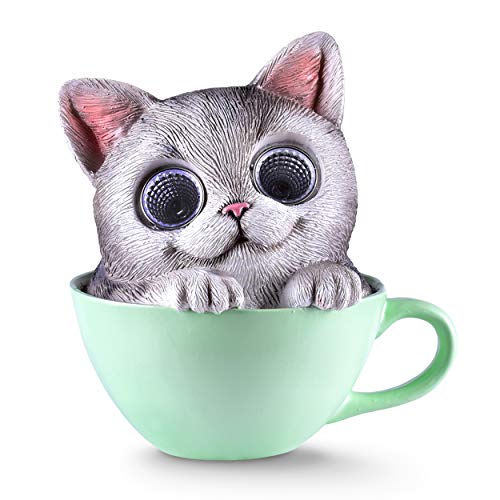 Cat Figurines | Solar LED Outdoor Garden Decorations | Cat Statue Decor | Cat Stuff for Cat Lovers | Light Up Decorative Statue Accents Yard, Patio, Lawn, Deck (Gray, 1 Pack)