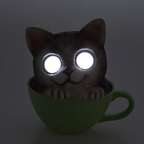 Cat Figurines | Solar LED Outdoor Garden Decorations | Cat Statue Decor | Cat Stuff for Cat Lovers | Light Up Decorative Statue Accents Yard, Patio, Lawn, Deck (Gray, 1 Pack)