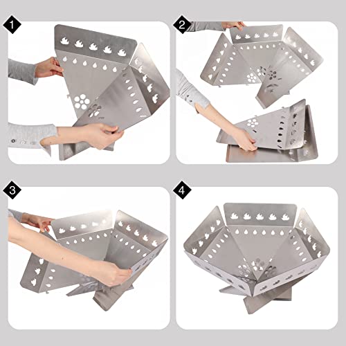 Lineslife Portable Collapsible Fire Pit for Camping, Stainless Steel Assemblable Firepits for Outside Wood Burning for Backyard, Patio, Garden