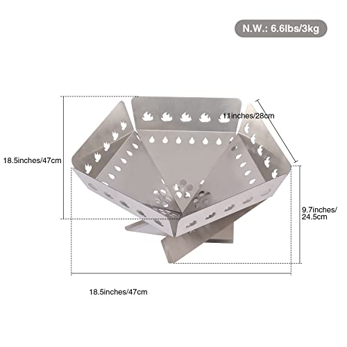Lineslife Portable Collapsible Fire Pit for Camping, Stainless Steel Assemblable Firepits for Outside Wood Burning for Backyard, Patio, Garden