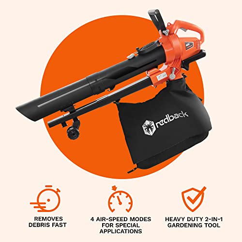 Redback Leaf Blower Vacuum Battery Powered Blower for Cleaning Up Small Garden Debris Cordless Lawn Vacuum with Powerful Mulcher Modern Lawn Care Equipment Tool Only EV48OD