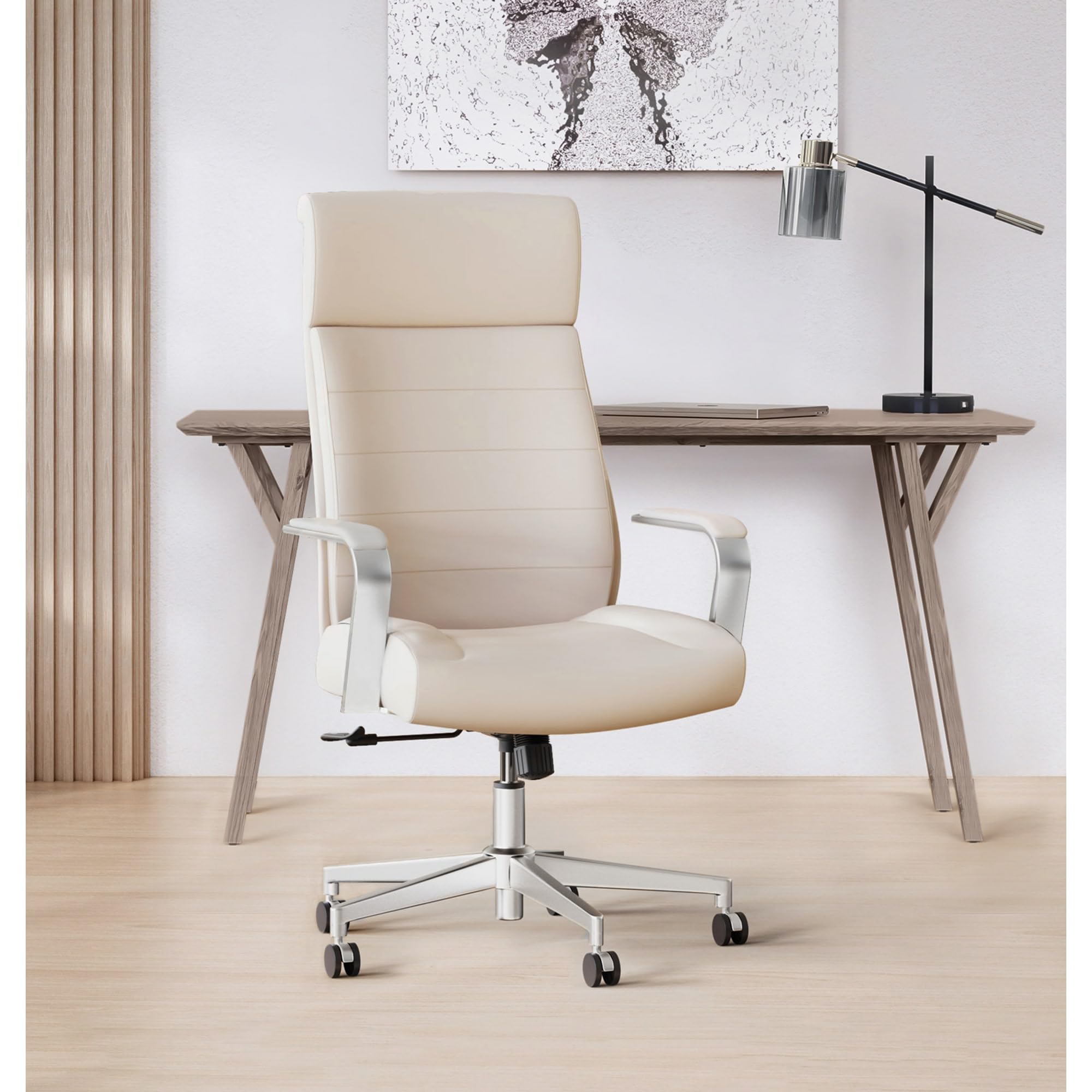 RealspaceĀ® Modern Comfort Modee Vegan Leather High-Back Executive Office Chair, Sand/Chrome, BIFMA Compliant