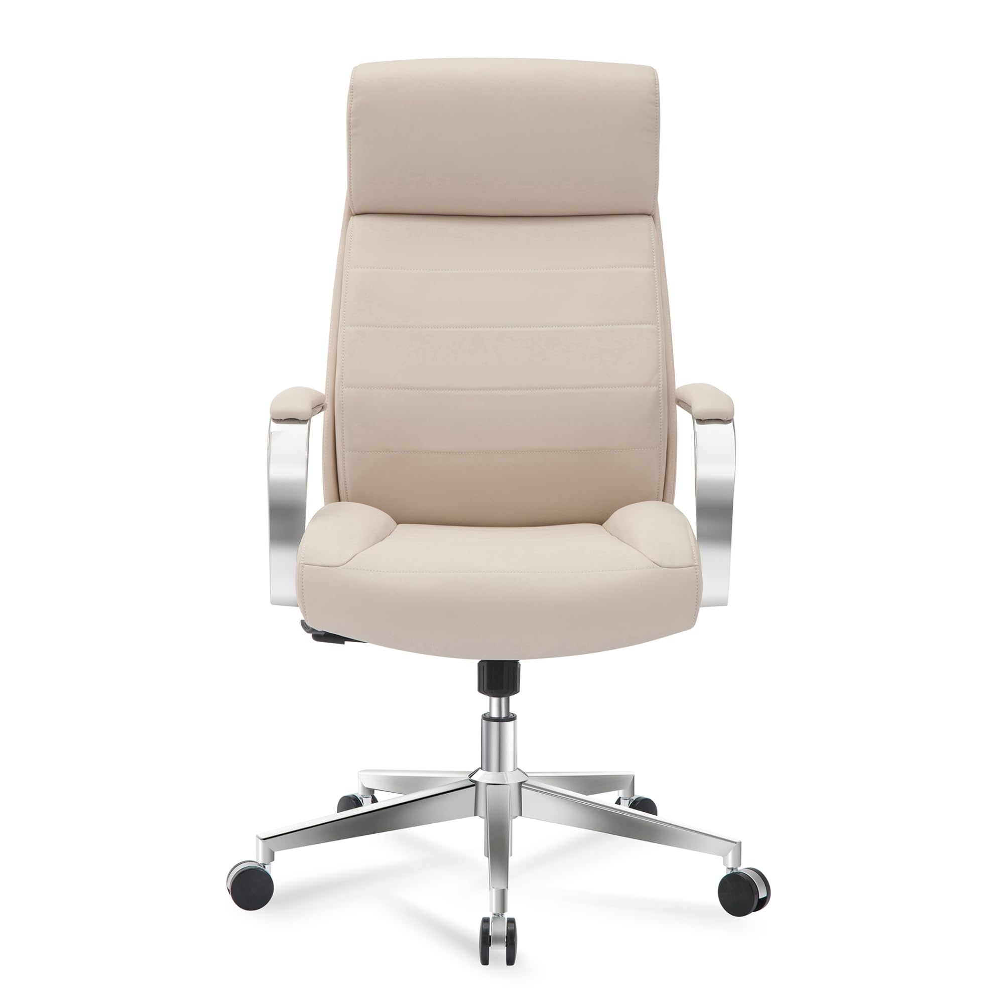RealspaceĀ® Modern Comfort Modee Vegan Leather High-Back Executive Office Chair, Sand/Chrome, BIFMA Compliant