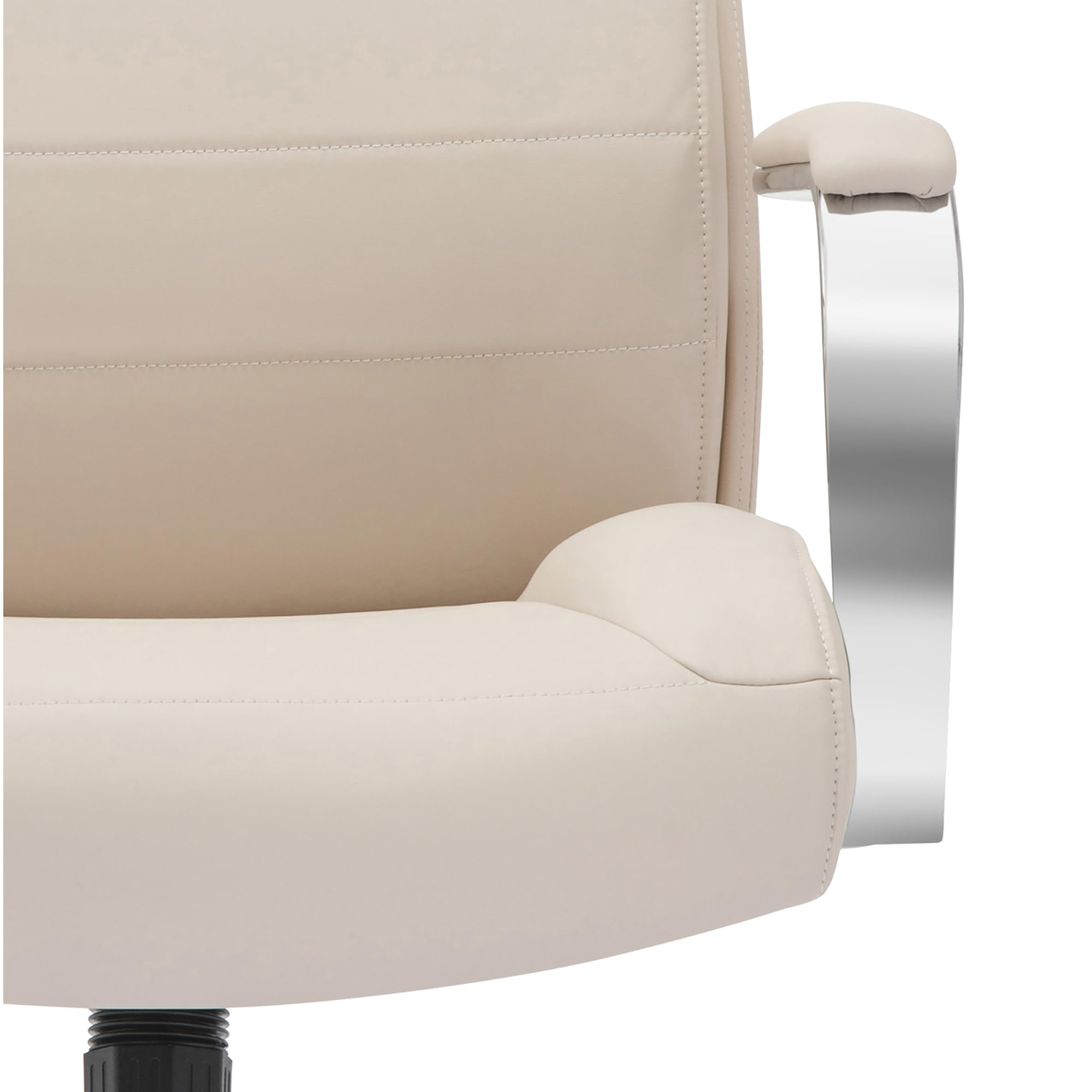 RealspaceĀ® Modern Comfort Modee Vegan Leather High-Back Executive Office Chair, Sand/Chrome, BIFMA Compliant