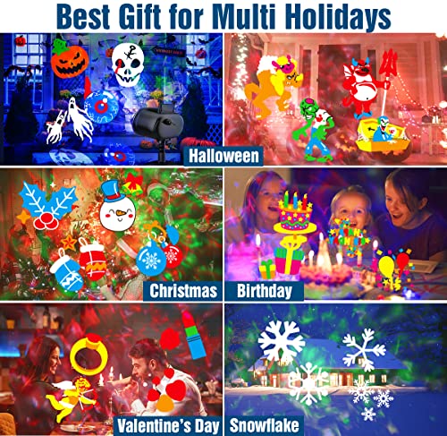 Christmas Lights Projector Outdoor,Holiday Lights Projector with Remote Control Timer, 26 HD Effects (3D Ocean Wave & Patterns) Waterproof Landscape Lights for Halloween Xmas Party Garden Decorations