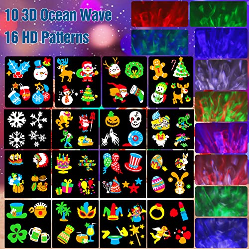 Christmas Lights Projector Outdoor,Holiday Lights Projector with Remote Control Timer, 26 HD Effects (3D Ocean Wave & Patterns) Waterproof Landscape Lights for Halloween Xmas Party Garden Decorations