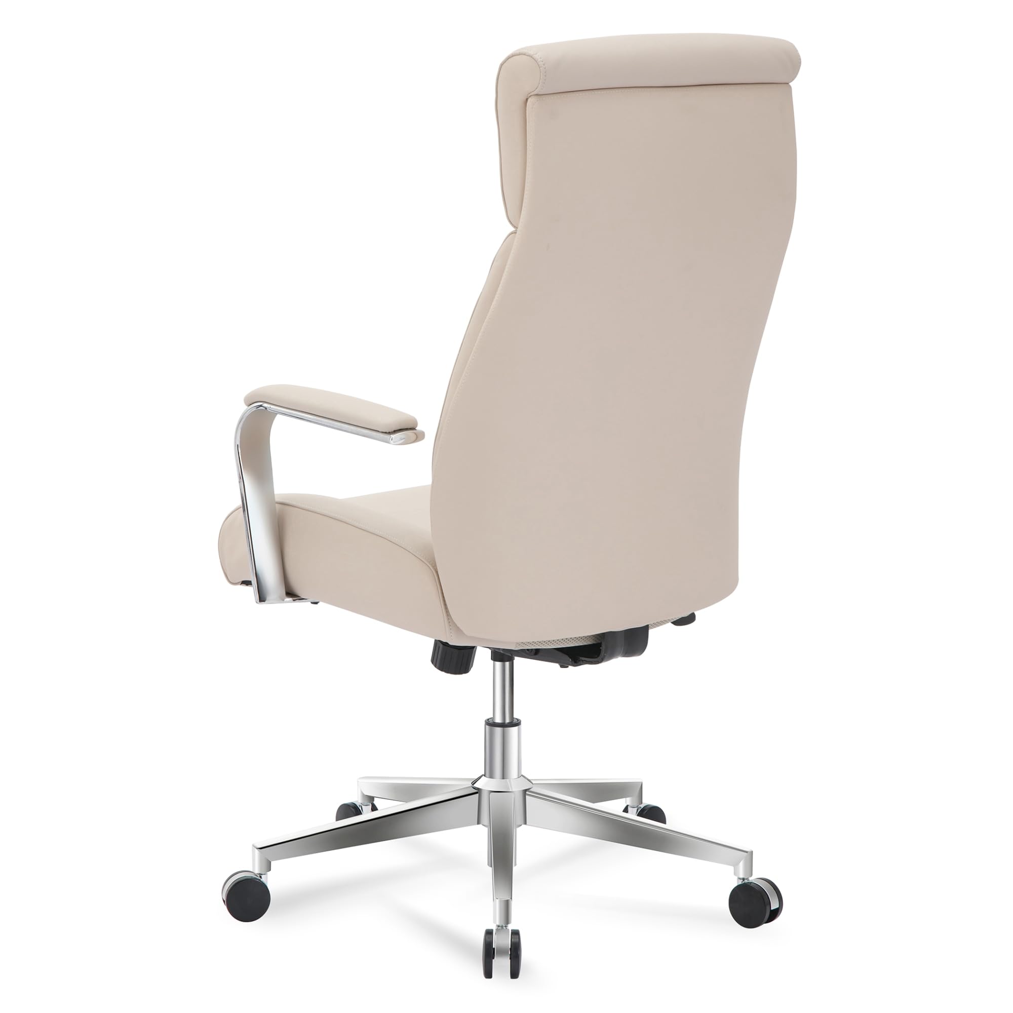 RealspaceĀ® Modern Comfort Modee Vegan Leather High-Back Executive Office Chair, Sand/Chrome, BIFMA Compliant