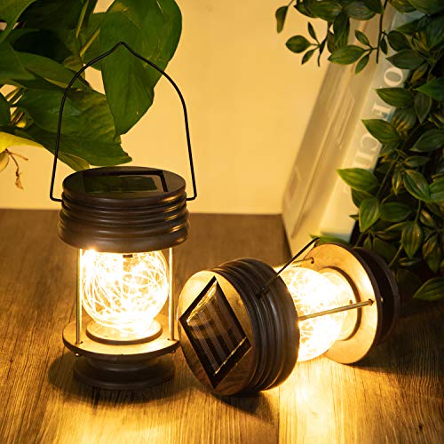 Hanging Solar Lanterns Outdoor - 20 LED Solar Powered Christmas Fairy Lights, Landscape Waterproof Lanterns lamp with Retro Design for Patio, Yard, Garden and Pathway Decoration (Warm Light)