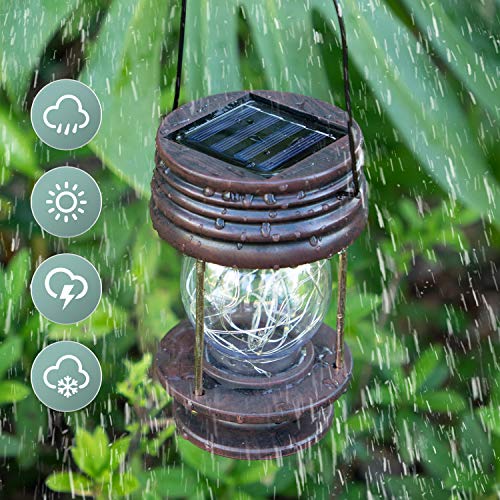 Hanging Solar Lanterns Outdoor - 20 LED Solar Powered Christmas Fairy Lights, Landscape Waterproof Lanterns lamp with Retro Design for Patio, Yard, Garden and Pathway Decoration (Warm Light)