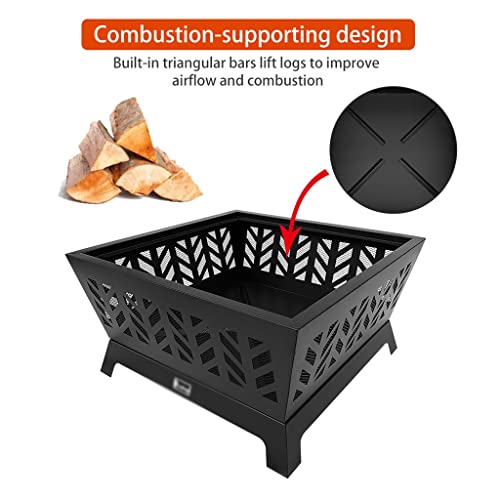 LDCHNH Outdoor Patio Wood Fire 4-Corner Pits 26 Inch Heater Stove with Flame-Retardant Spark Guard Black