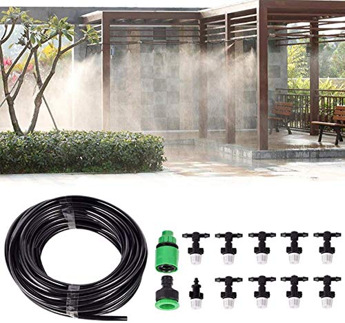 Felicetong 10m Home Garden Patio Misting Micro Flow Drip Irrigation Misting Cooling System with 10pcs Plastic Mist Nozzle Sprinkler for Plant Flower