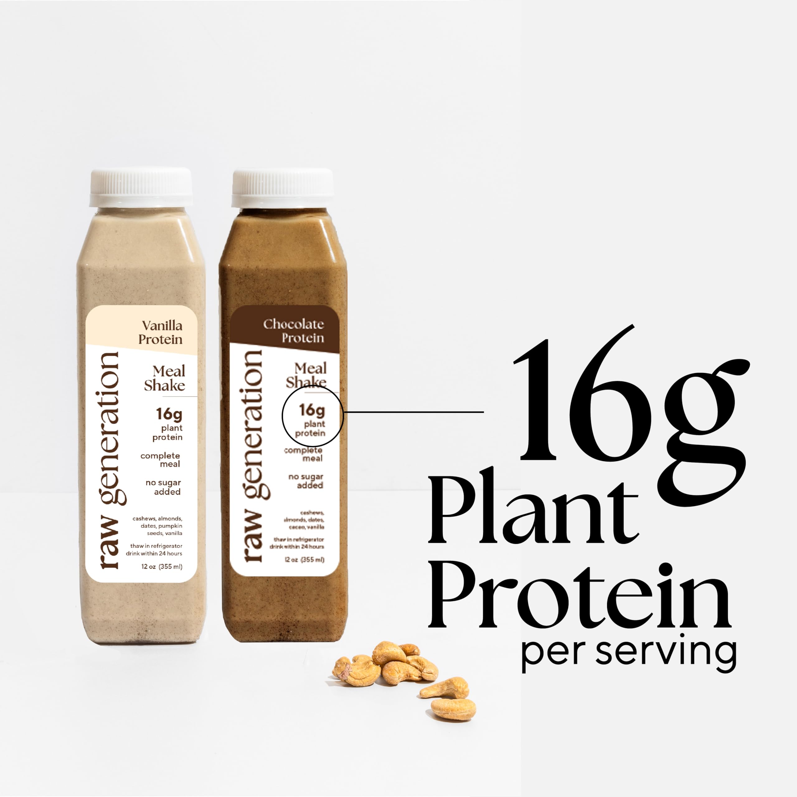 Raw Generation 18-Pack Meal Replacement Shakes - Organic Plant Based Protein Drinks/No Added Sugar/High-Protein, Gluten-Free, Vegan, Non-GMO/Essential Vitamins & Minerals/Just 5 Ingredients