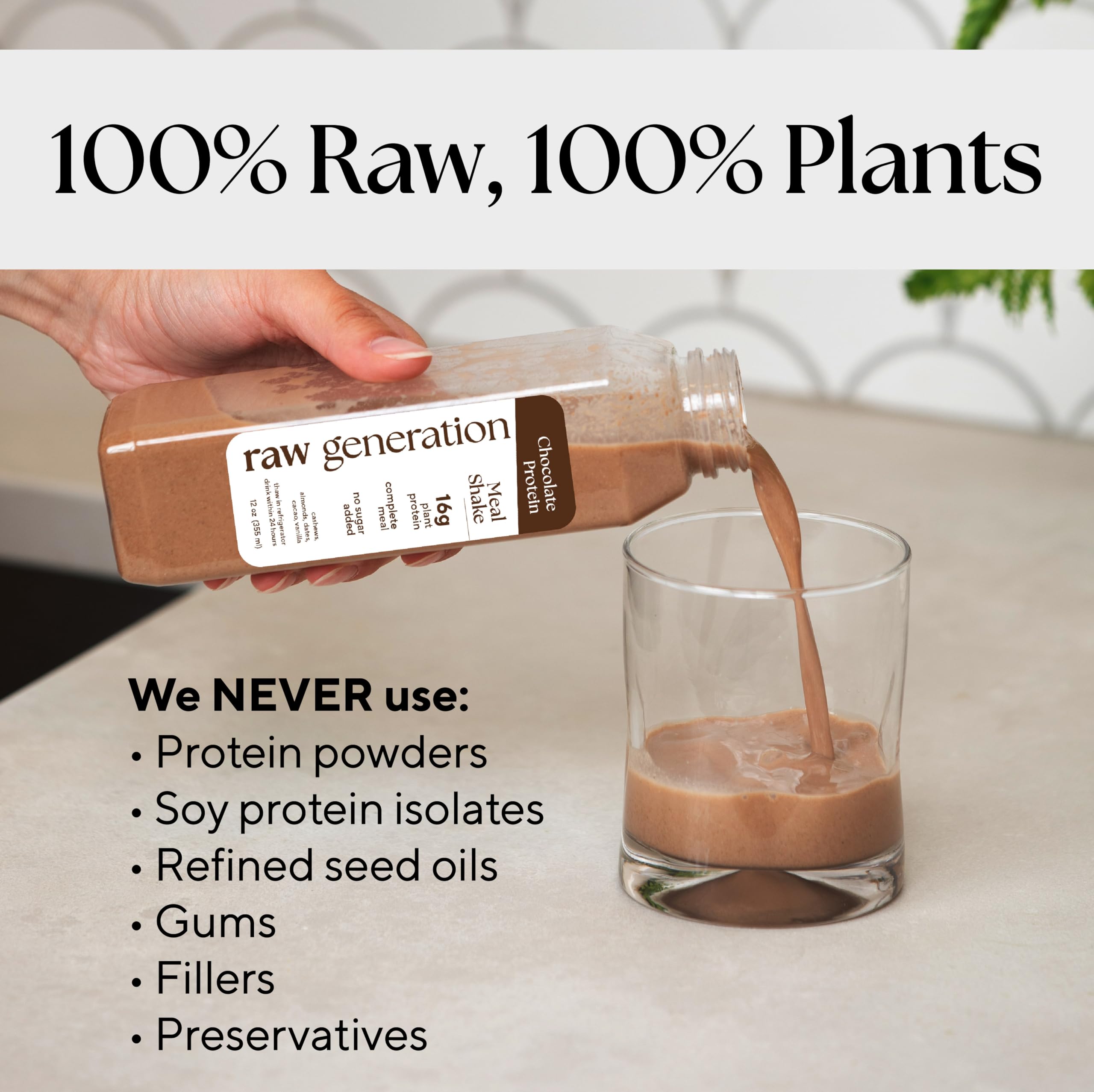 Raw Generation 18-Pack Meal Replacement Shakes - Organic Plant Based Protein Drinks/No Added Sugar/High-Protein, Gluten-Free, Vegan, Non-GMO/Essential Vitamins & Minerals/Just 5 Ingredients