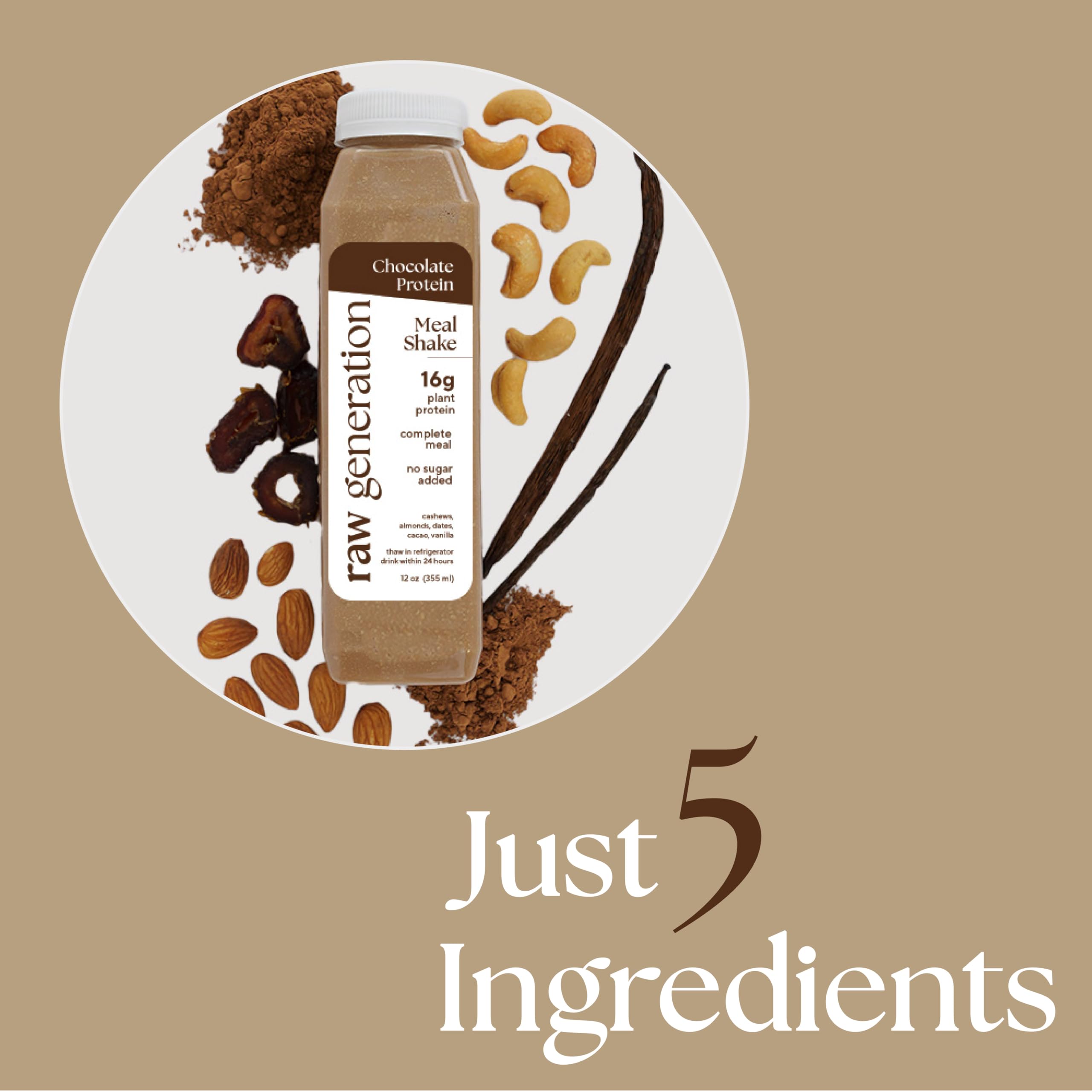 Raw Generation 18-Pack Meal Replacement Shakes - Organic Plant Based Protein Drinks/No Added Sugar/High-Protein, Gluten-Free, Vegan, Non-GMO/Essential Vitamins & Minerals/Just 5 Ingredients