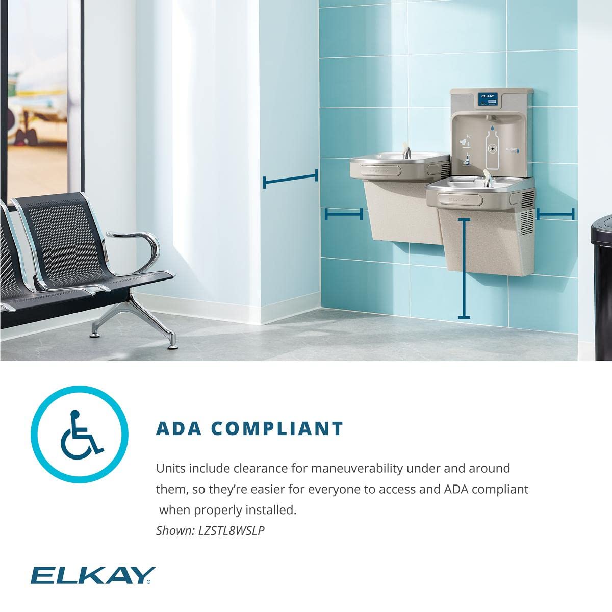 Elkay LZS8WSLK EZH2O Bottle Filling Station with Single ADA Cooler, Filtered, 8 GPH, Light Gray, Commercial