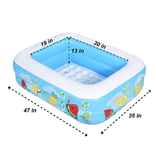 Inflatable Kiddie Pool, 47"x35"x13" Baby Pools with Inflatable Soft Floor, Durable Blow Up Pools for Kids, Backyard, Garden