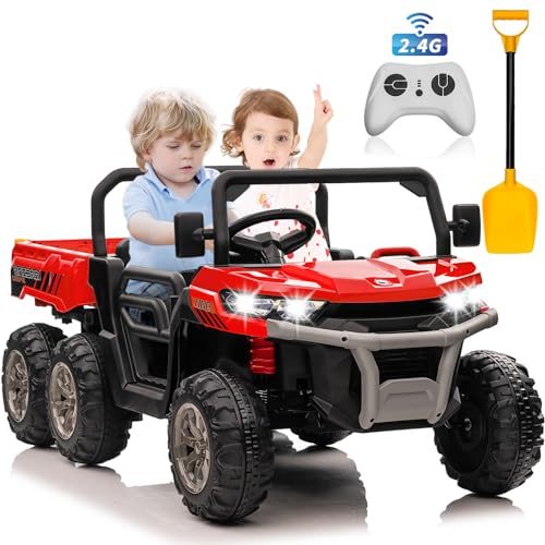 anrli 24V Ride on Car XL 2 Seats Ride on Dump Truck 4WD 6X6 Ride On Truck Electric Kids UTV w/2.4G Remote Control,3 Adjustable Speed, Bluetooth Music,Spring Suspension,Power Vehicle Wheels, Red